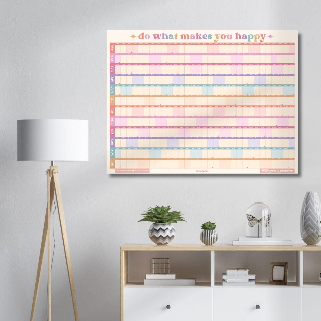 2026 One Page Wall Calendar: Bright Pastels - Large Year at A Glance ...