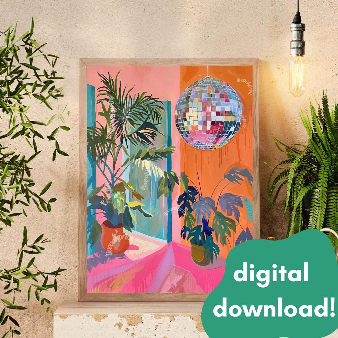 1970s Retro Inspired Disco Interior Digital Download | Groovy Pink Wall ...