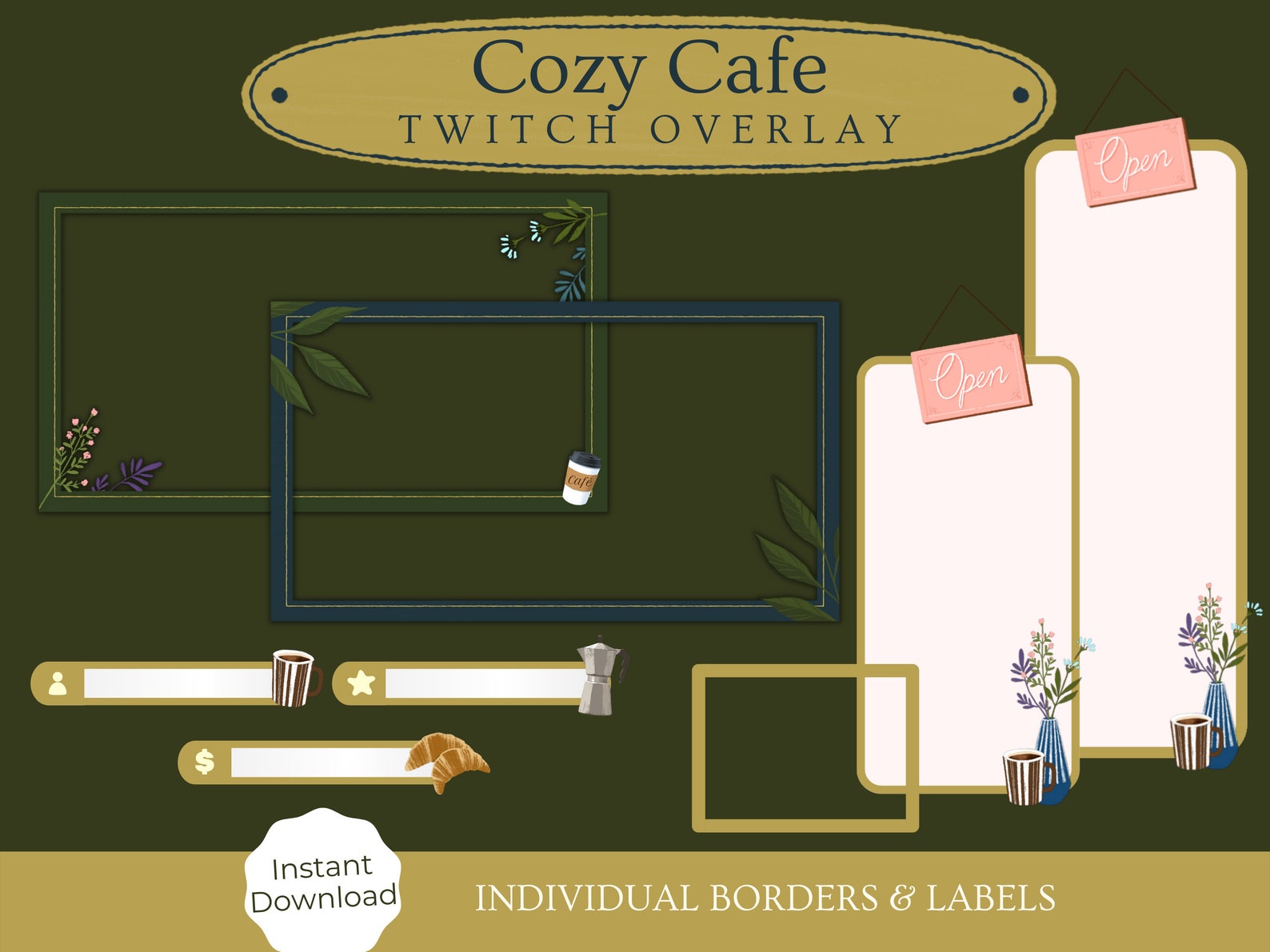 Animated Cozy Cafe Twitch Stream Package – Overlays, Scenes, Alerts ...