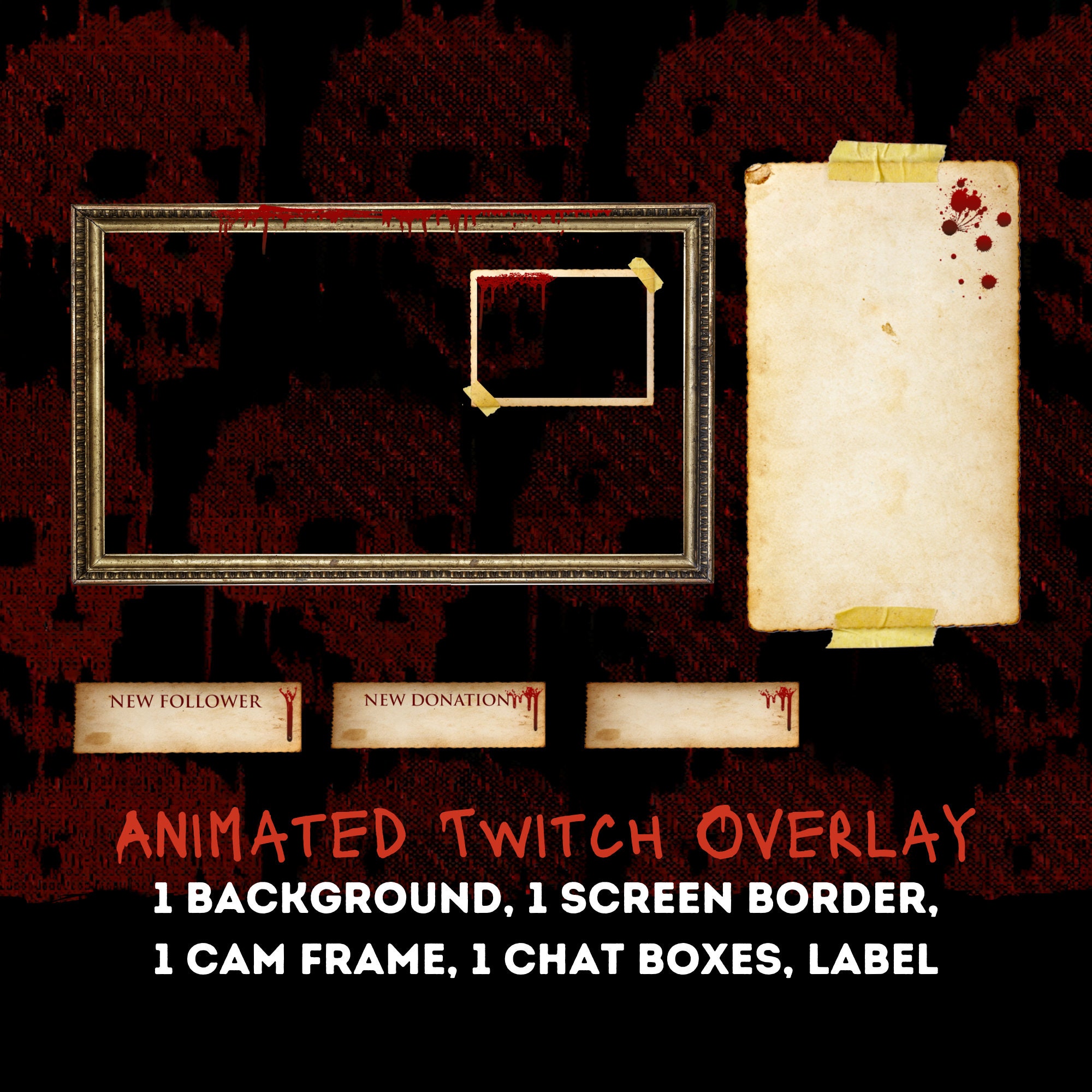 Animated Twitch Overlay Cyber Horror Hacker Stream Package - Overlays ...