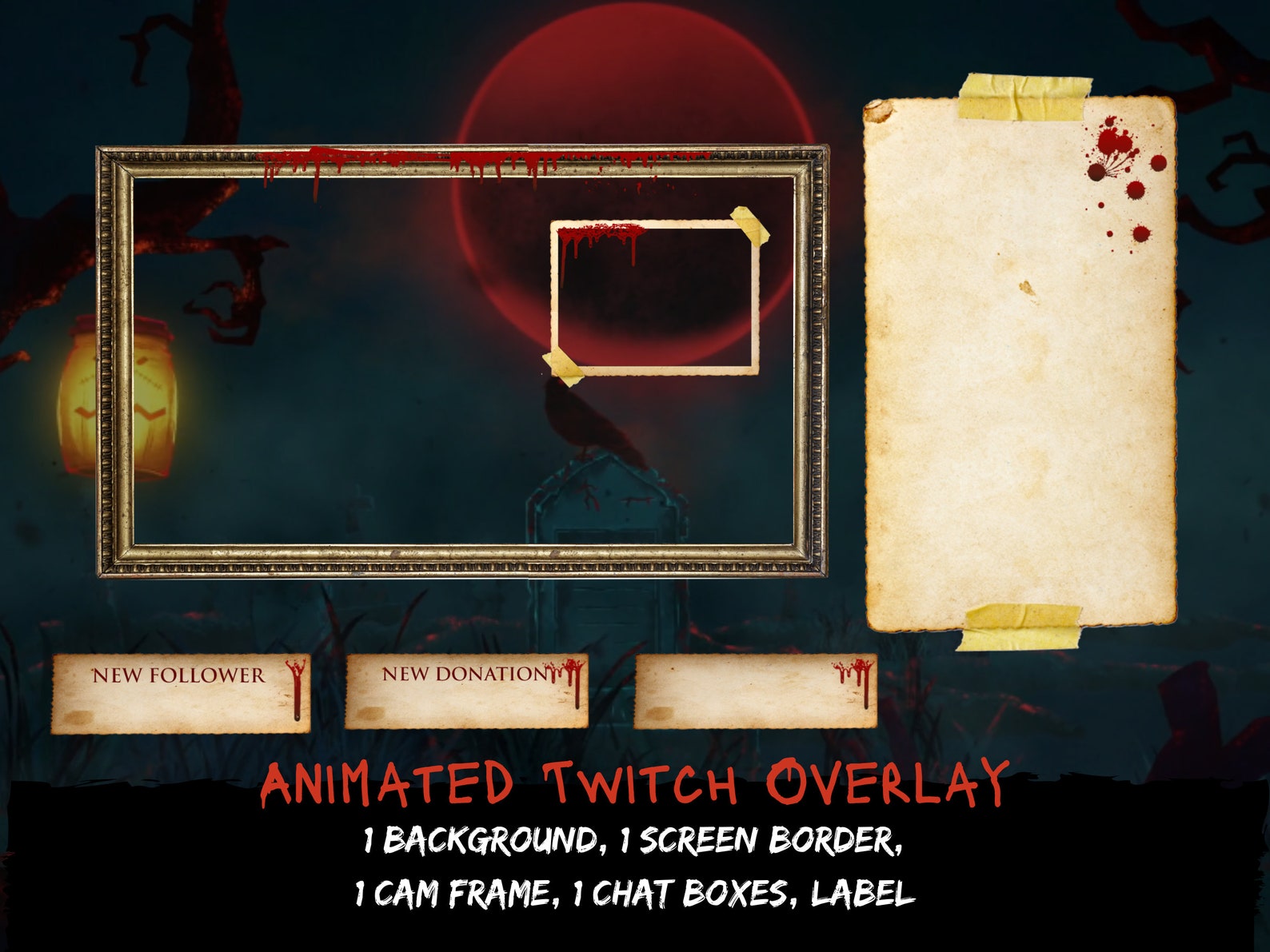 Animated Twitch Overlay Blood Moon Stream Package - Premade Overlays ...
