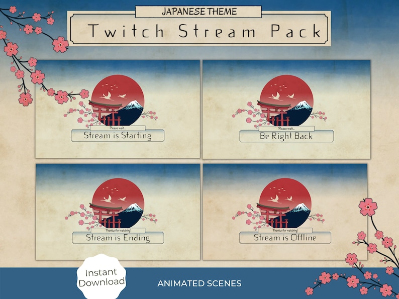 Animated Twitch Overlay Japanese Sakura Stream Package - Premade ...