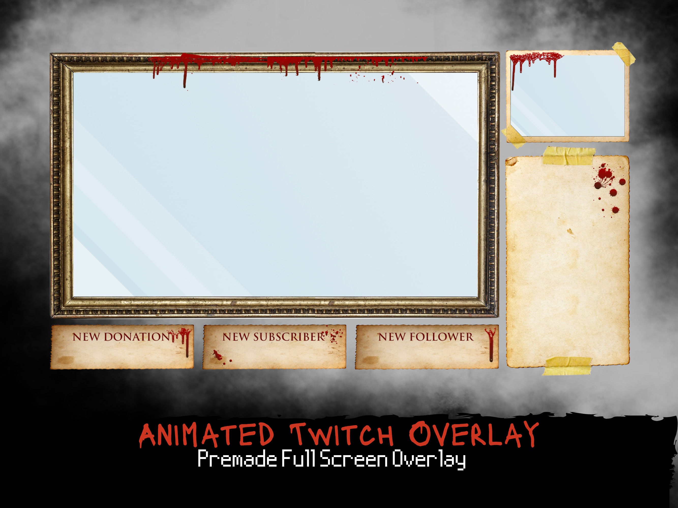 Animated Twitch Overlay VHS Horror Stream Package - Premade Overlay ...