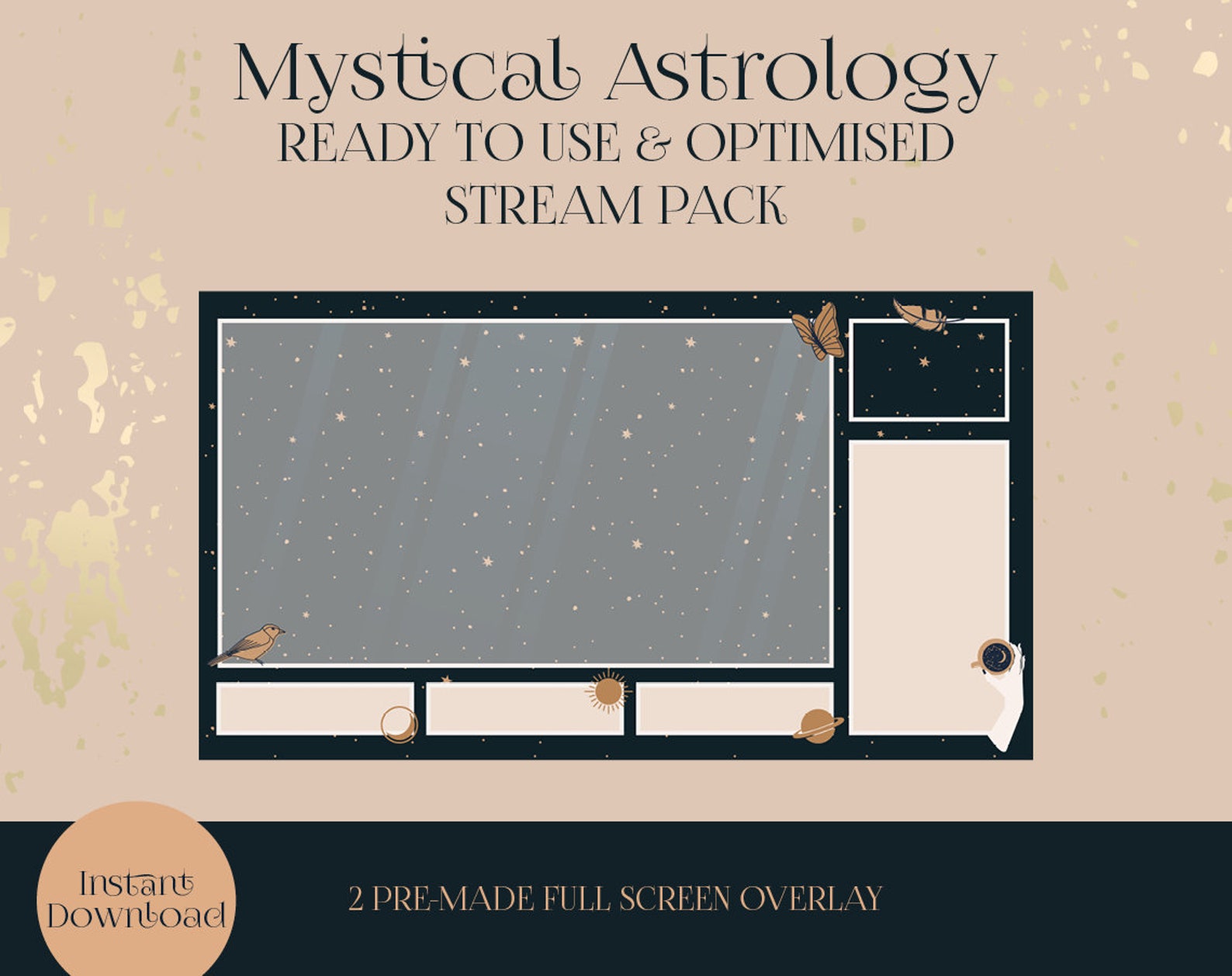 Animated Twitch Overlay Mystical Moon Cat Celestial Witch Stream Pack ...