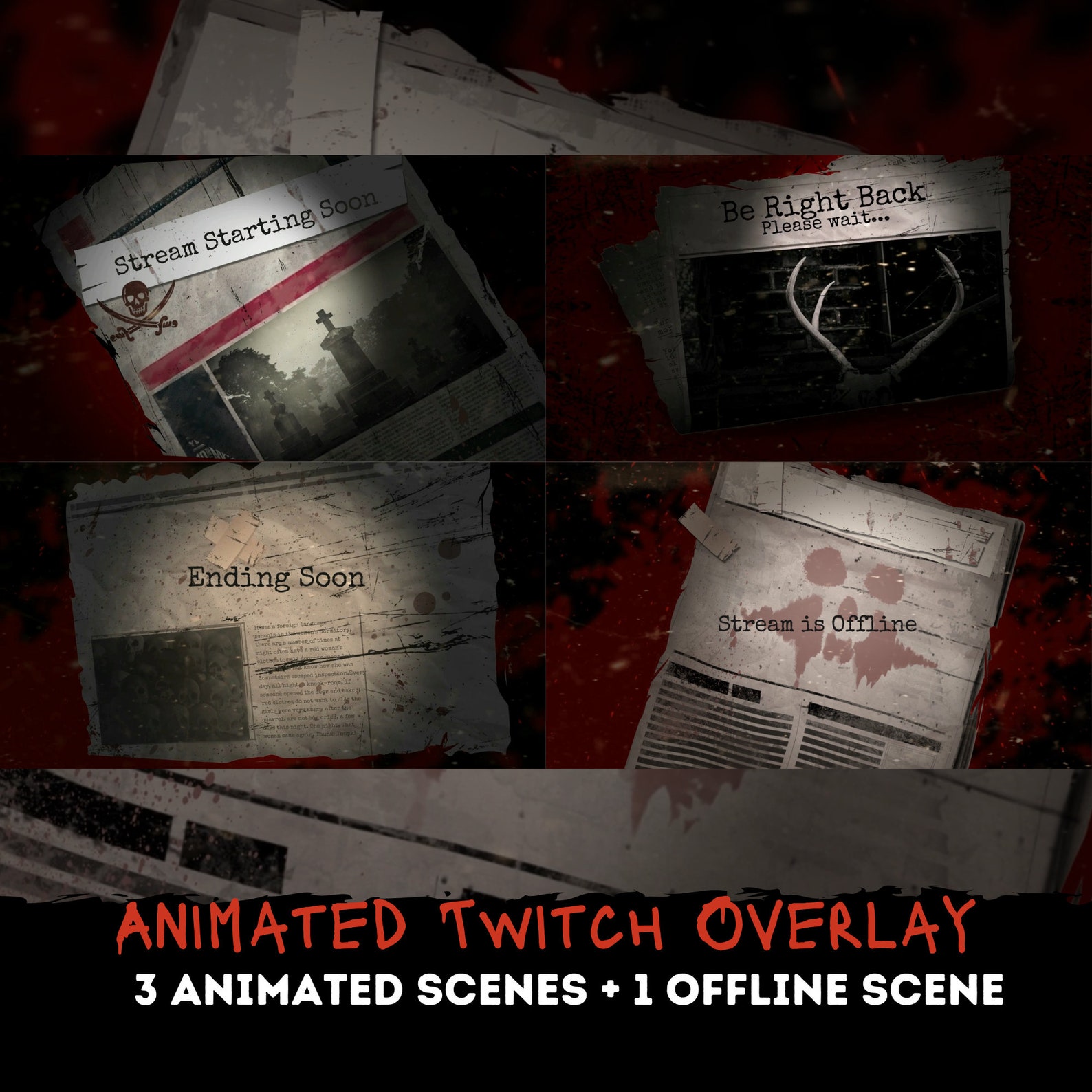 Animated Twitch Overlay Horror Stream Package - Premade Overlays ...