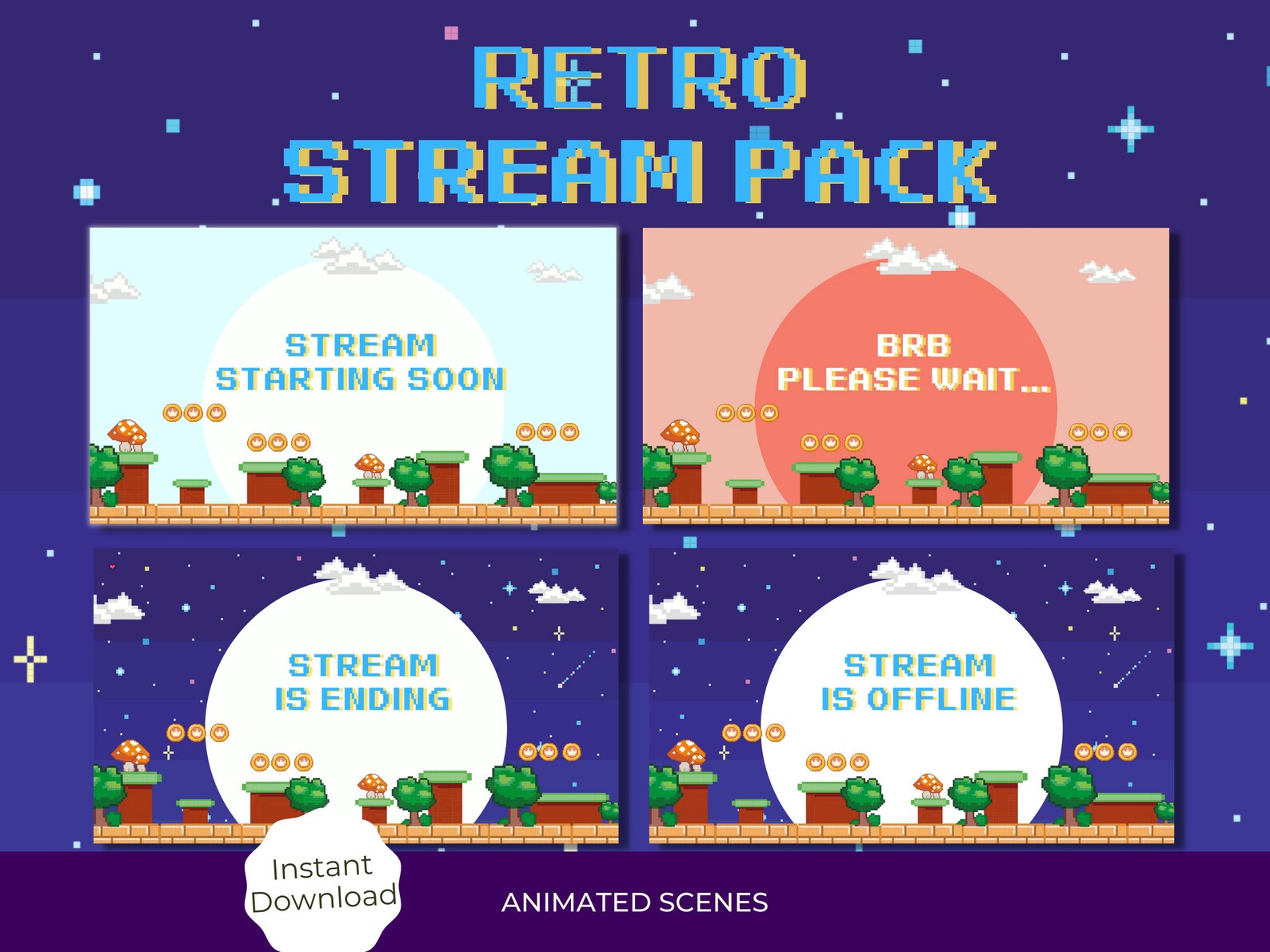Animated Retro Game Twitch Overlay | Stream Package - Scenes | Premade ...