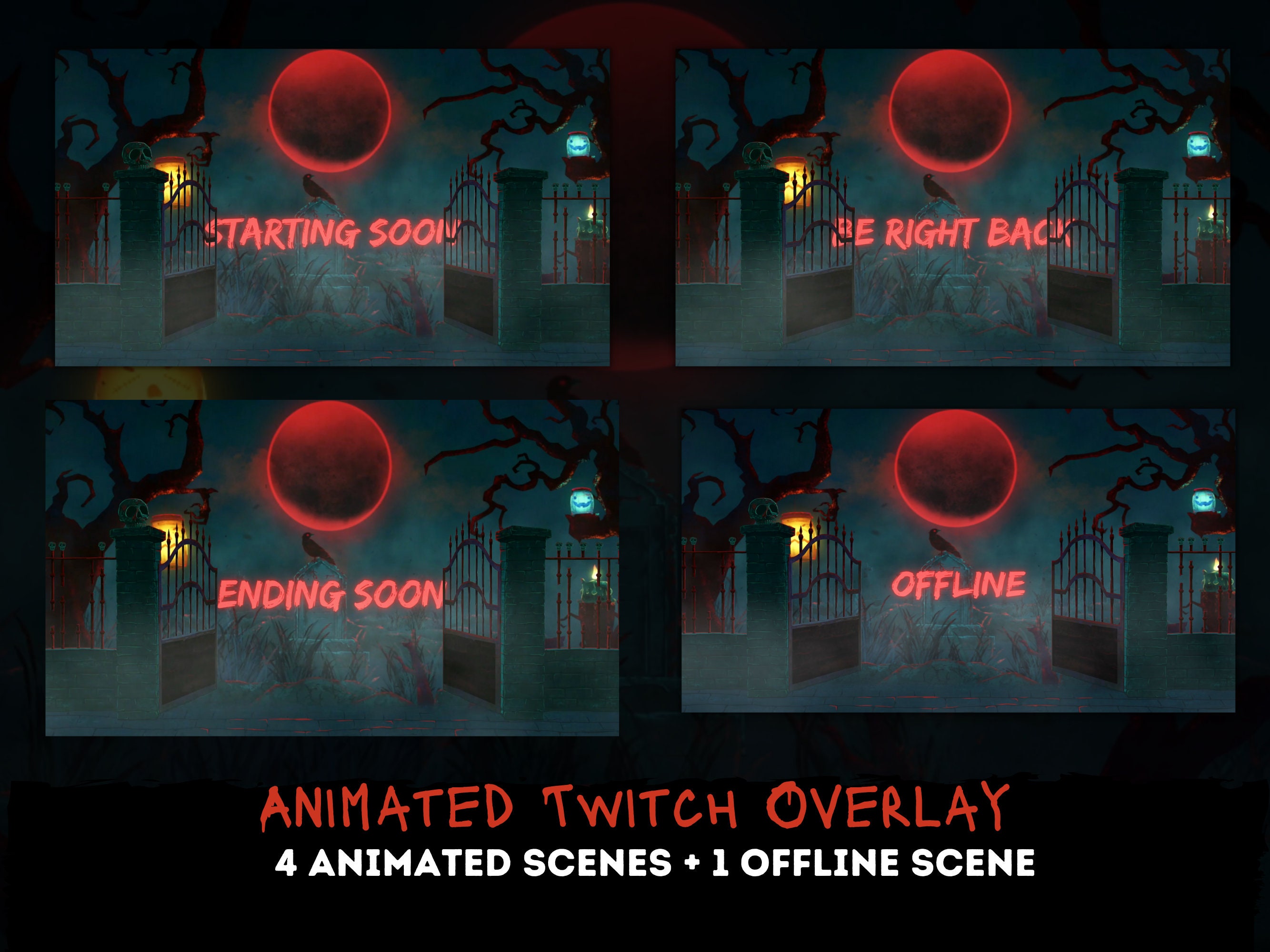 Animated Twitch Overlay Blood Moon Stream Package - Premade Overlays ...