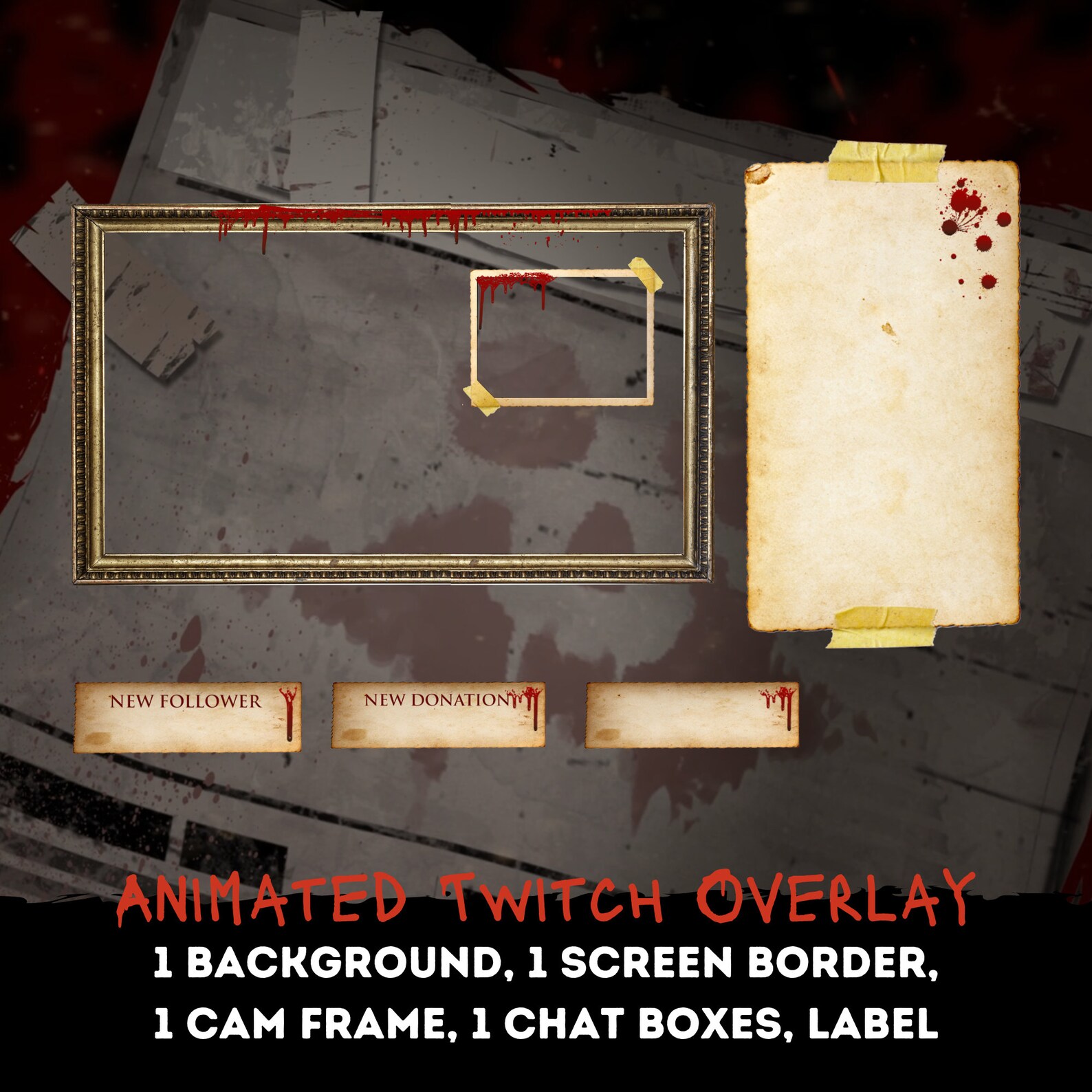 Animated Twitch Overlay Horror Stream Package - Premade Overlays ...