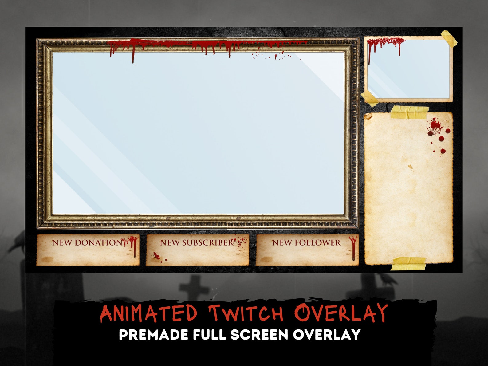 Animated Twitch Overlay Goth Horror Stream Package - Premade Overlay ...