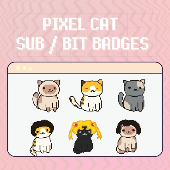 Pixel Cat Twitch Badges Cute Sub Badge Pixel Sub Badges - Etsy