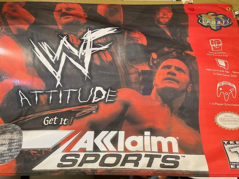 WWF Attitude Get It Nintendo N64 5ft Flag Banner Poster 1999 64 WWE ...
