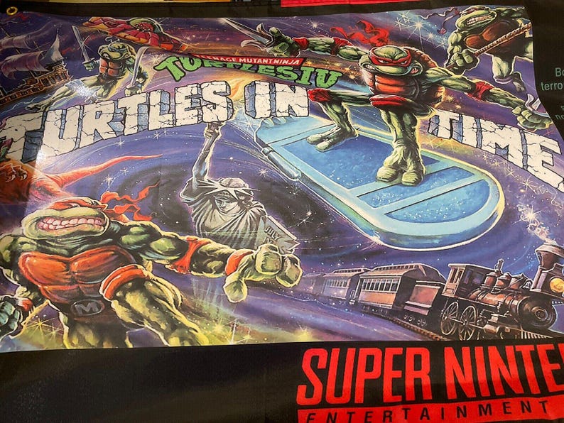 TMNT Turtles in Time 5' Flag Banner Poster Super Nintendo SNES Mutant ...
