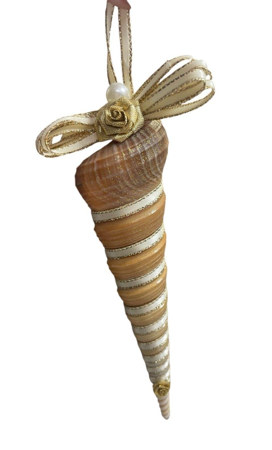 Auger Christmas Tree Ornament 6 Gold Ribbon Coastal Tower Screw Shell ...