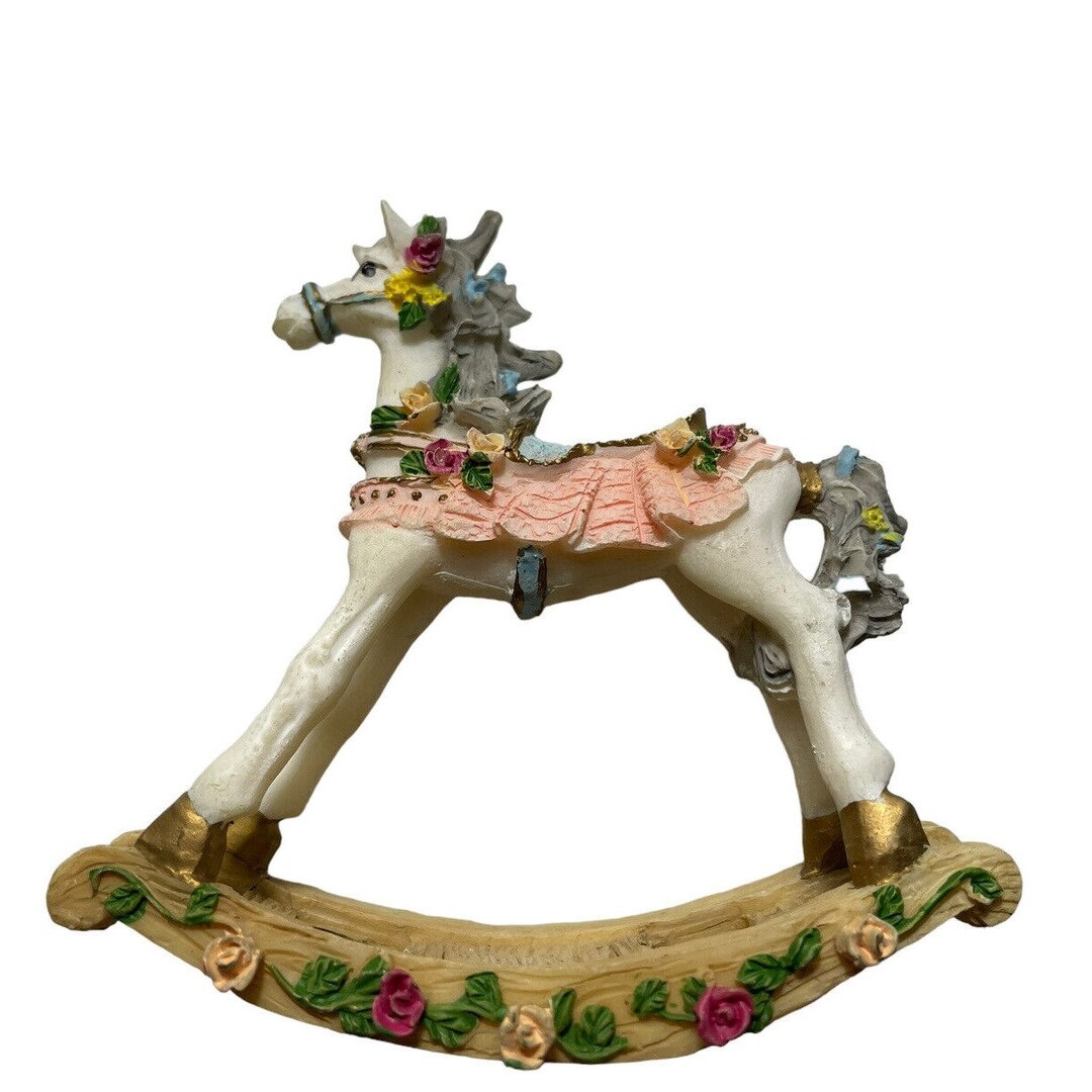 Rocking Horse Napkin Rings Roses Victorian Pony Resin Set 4 Pastel Gold ...