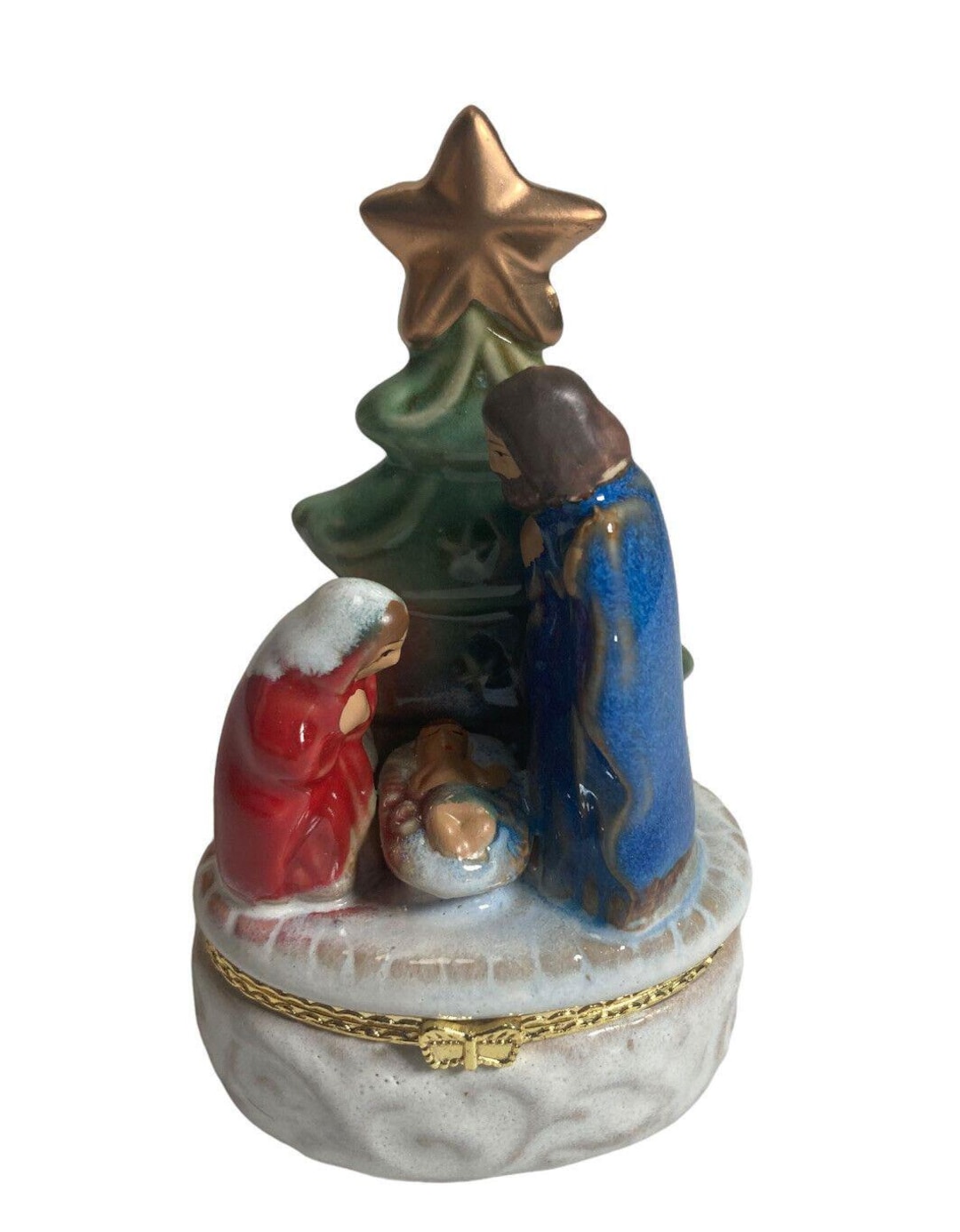 Vintage Christmas Nativity Baby Jesus Jewelry Trinket Box 4" Cracker ...