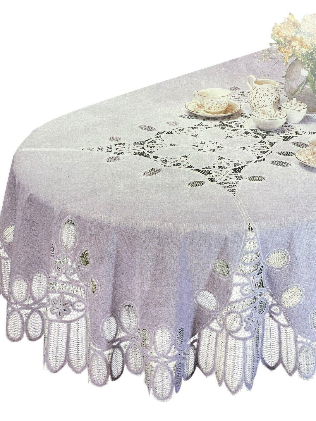 Vintage Batten Lace Deluxe Vinyl Tablecloth 54x72 Oval White 1980s New ...