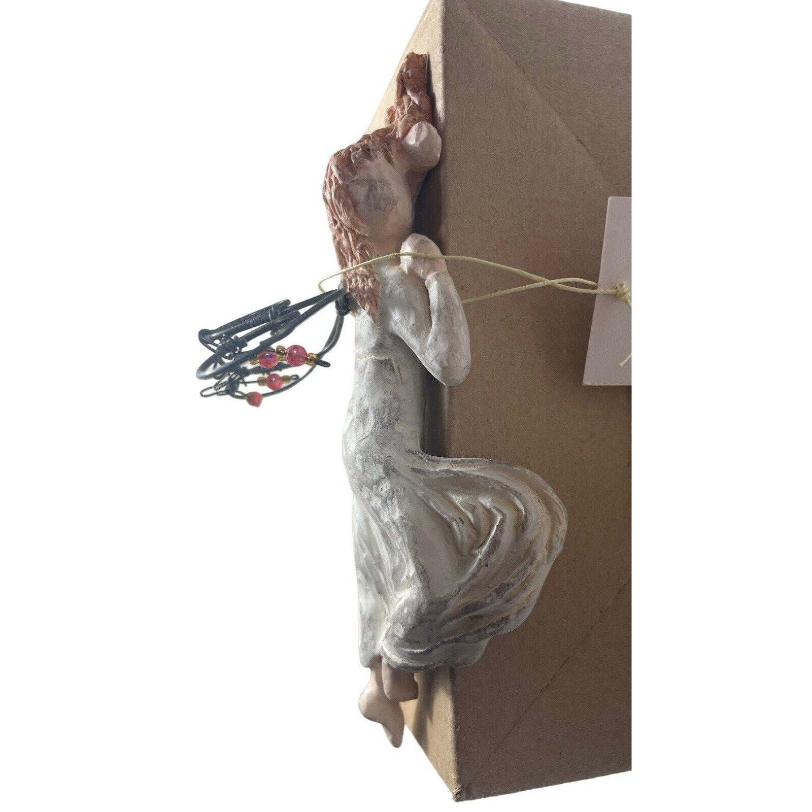 Sleeping Angel Windowsill Shelf Sitter 5.75” Beaded Wire Wings Rustic ...