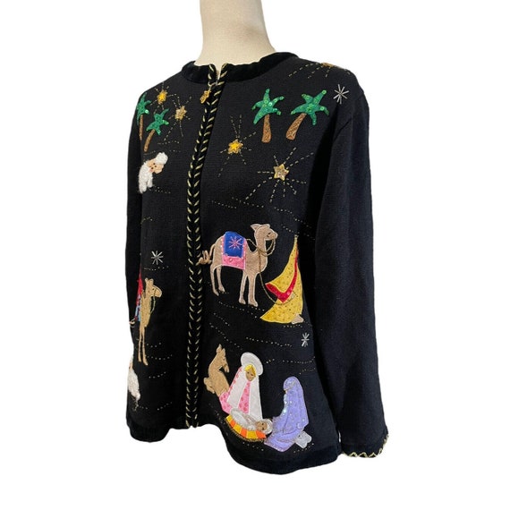 Quacker Factory Christmas Nativity Scene Zip Up Sweat… - Gem