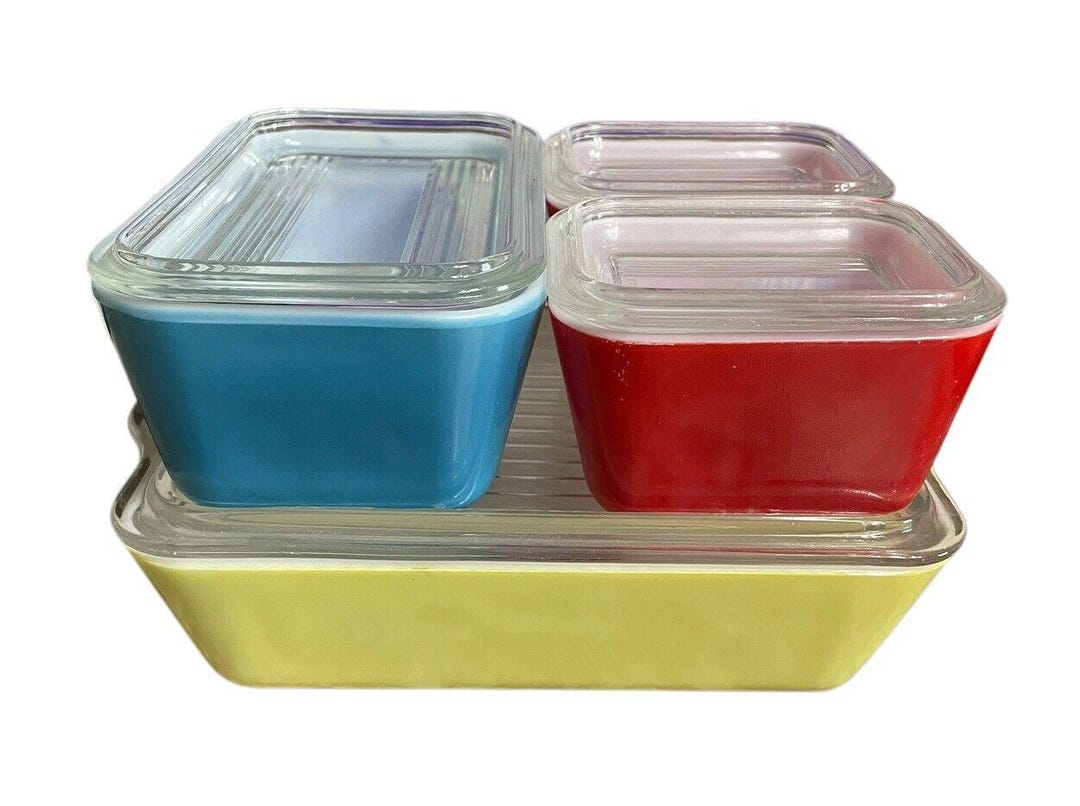 Vintage Pyrex Primary Colors Refrigerator Dish 8 Piece Set 501 502 503 ...