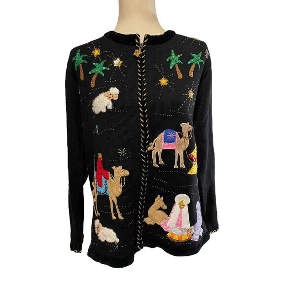 Quacker Factory Christmas Nativity Scene Zip Up Sweat… - Gem