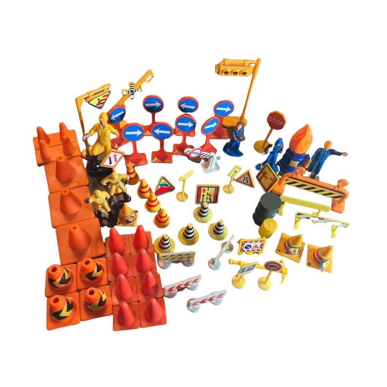 Construction Playset 75 Piece Toy Trucks Road Signs Barricades Cones ...