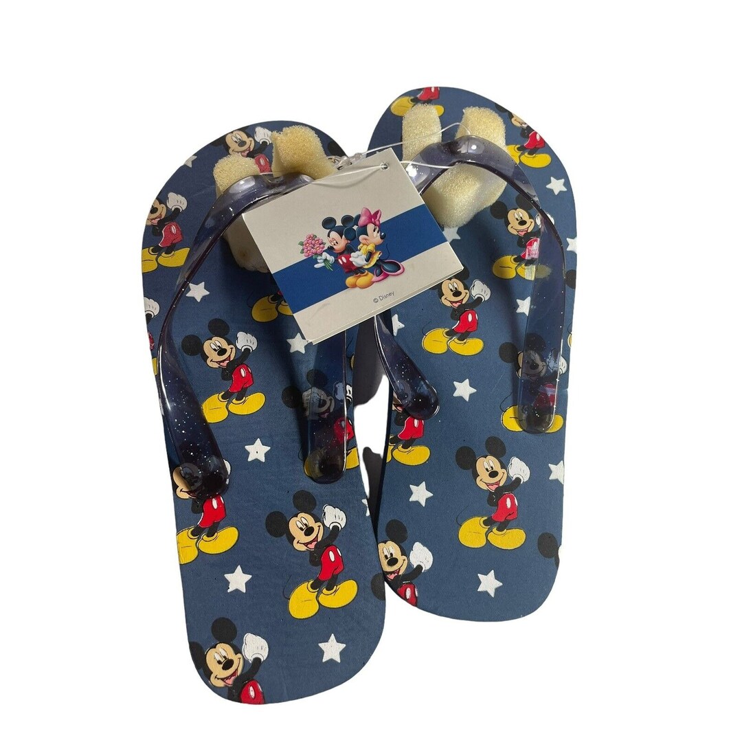 Disney Mickey Mouse Print Flip Flops Glitter Womens Size 5-6 New 1990s ...