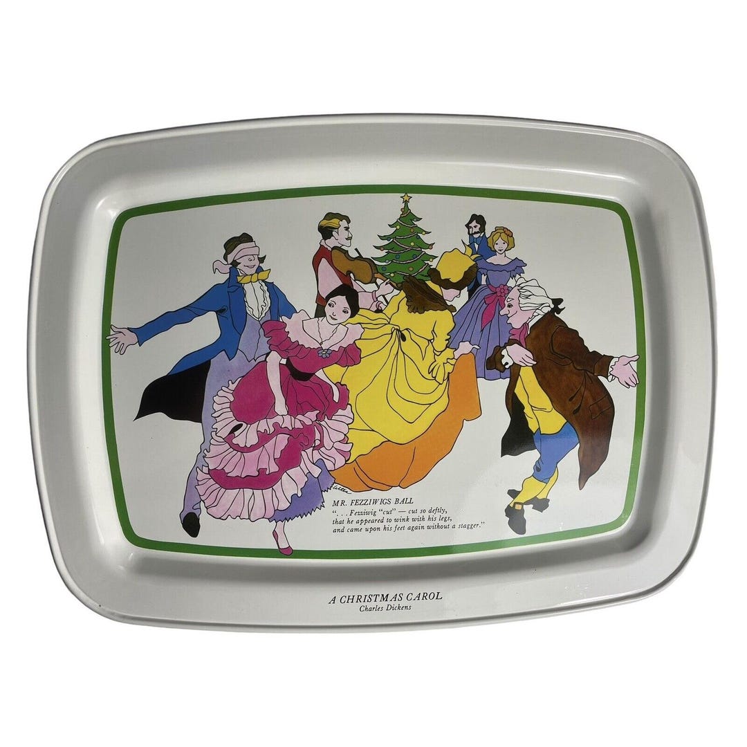 Vintage A Christmas Carol Charles Dickens Character Tin Lunch Tray Set ...