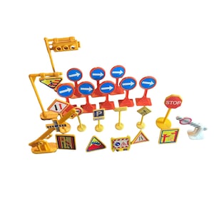 Construction Playset 75 Piece Toy Trucks Road Signs Barricades Cones ...