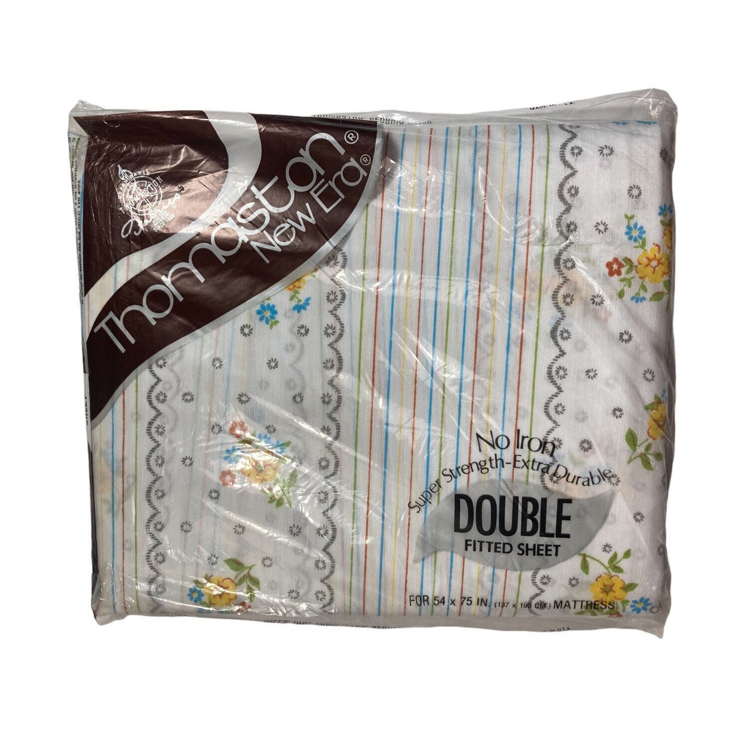 Thomaston New Era Scallop Floral Rainbow Stripe Double Fitted Sheet New ...