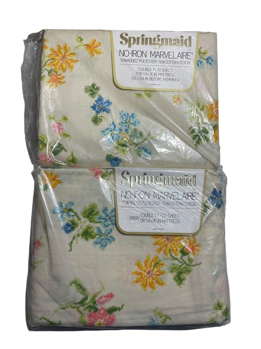 Springmaid Marvelaire Spring Sampler Muslin Double Sheet Set Flat ...