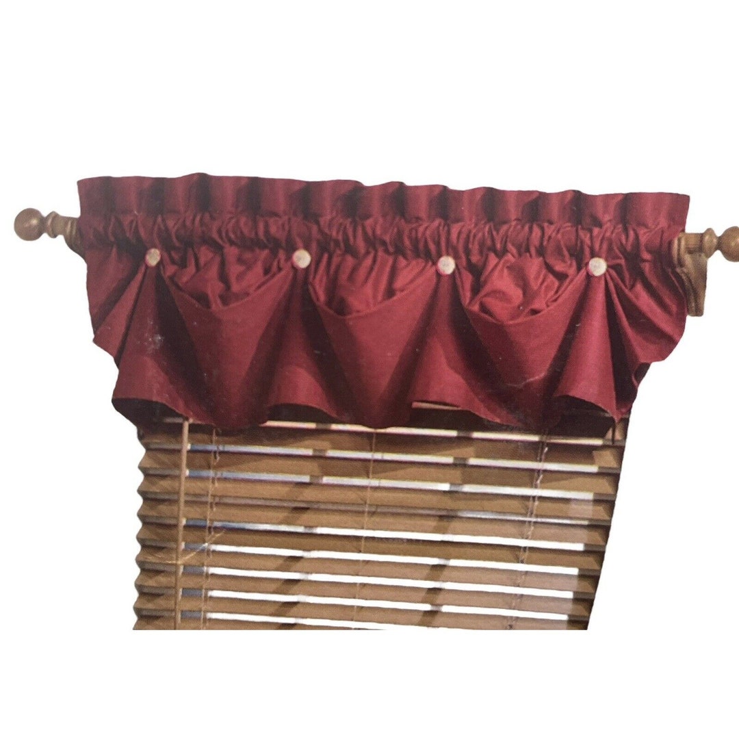 Valance Buttons Ruffled Farmhouse Red 56x16 Duck Cotton New - Etsy