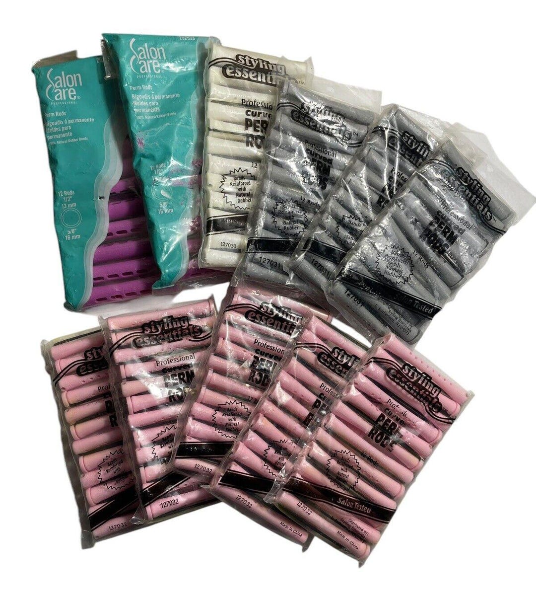 Vintage Curved Perm Rods Lot of 132 Professional Hair Curlers 11 Packs ...