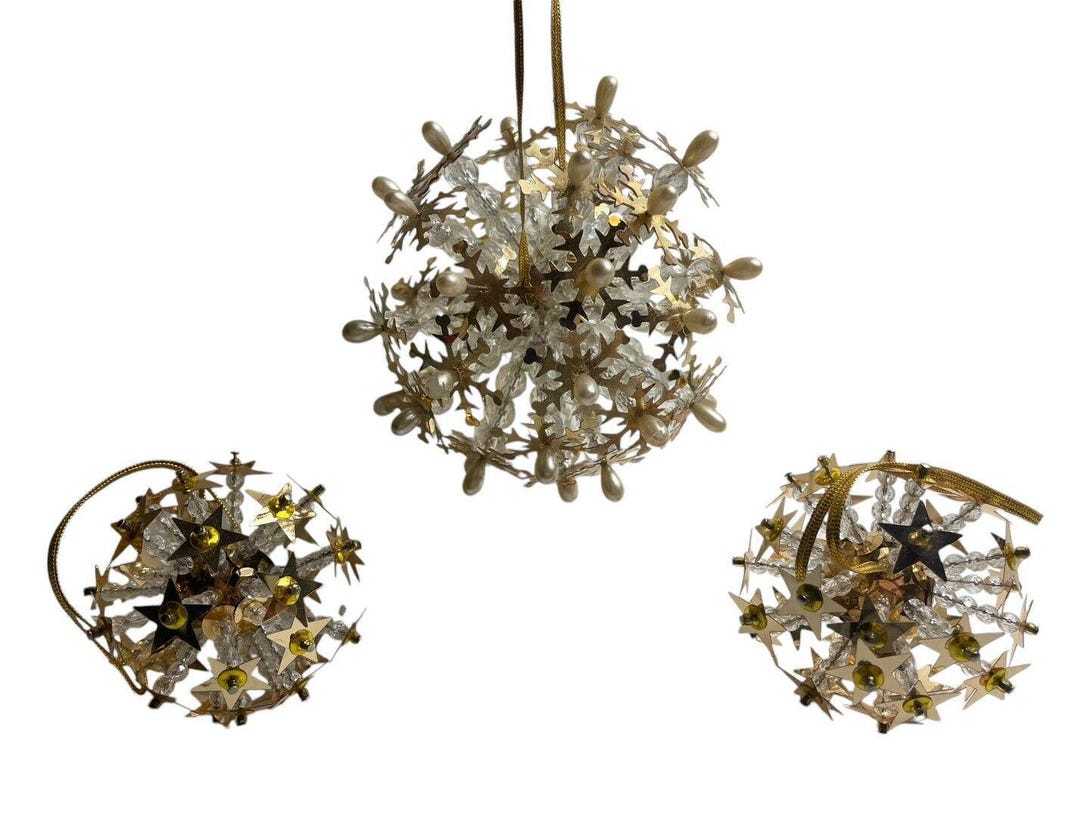 Push Pin Atomic Snowflake Starburst Christmas Ornaments Set of 3 Gold ...