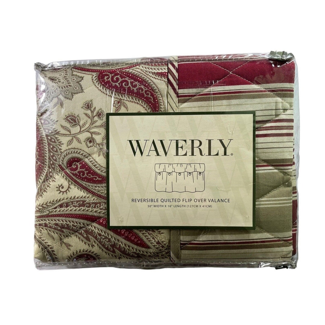 WAVERLY Reversible Quilted Valance 50"x16" Rustic Haven Paisley Stripe ...