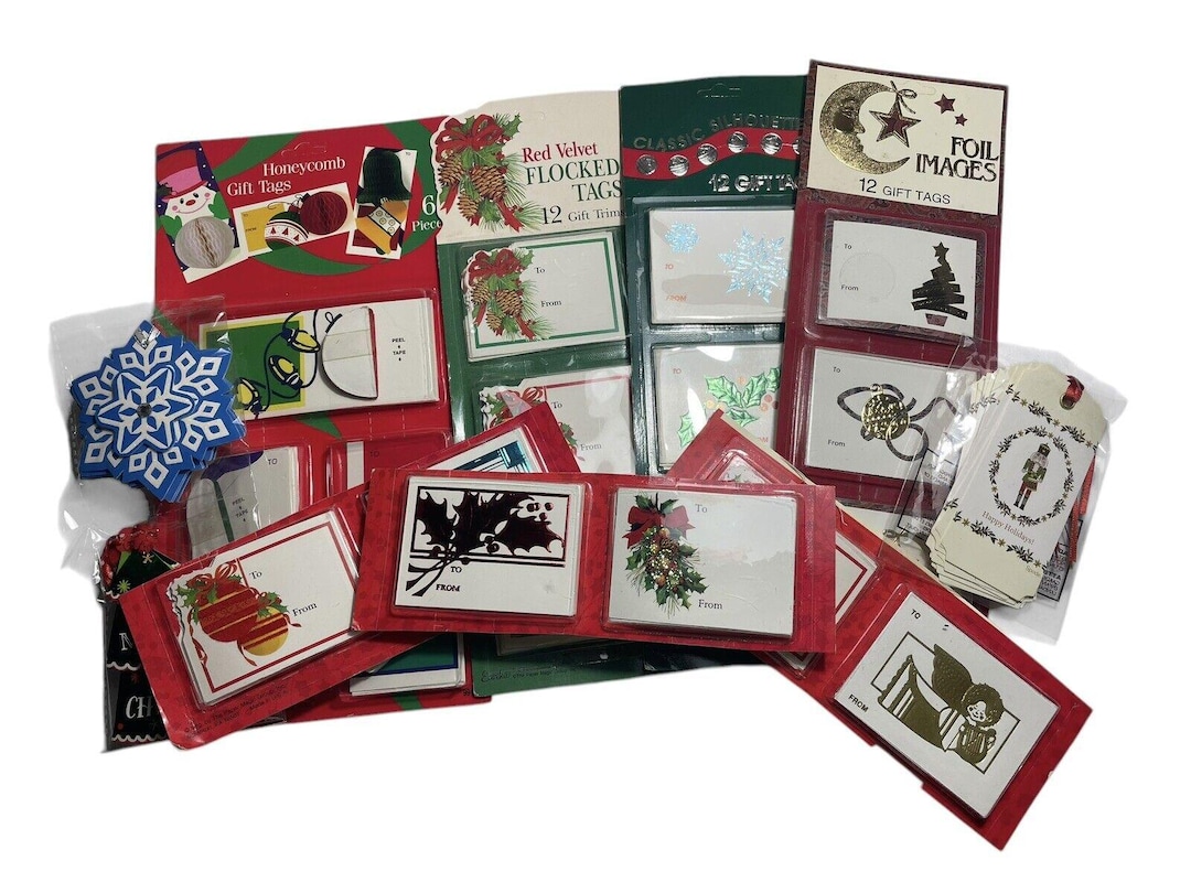 Vintage Christmas Gift Tags Spode Foil Red Velvet Flocked Honeycomb ...