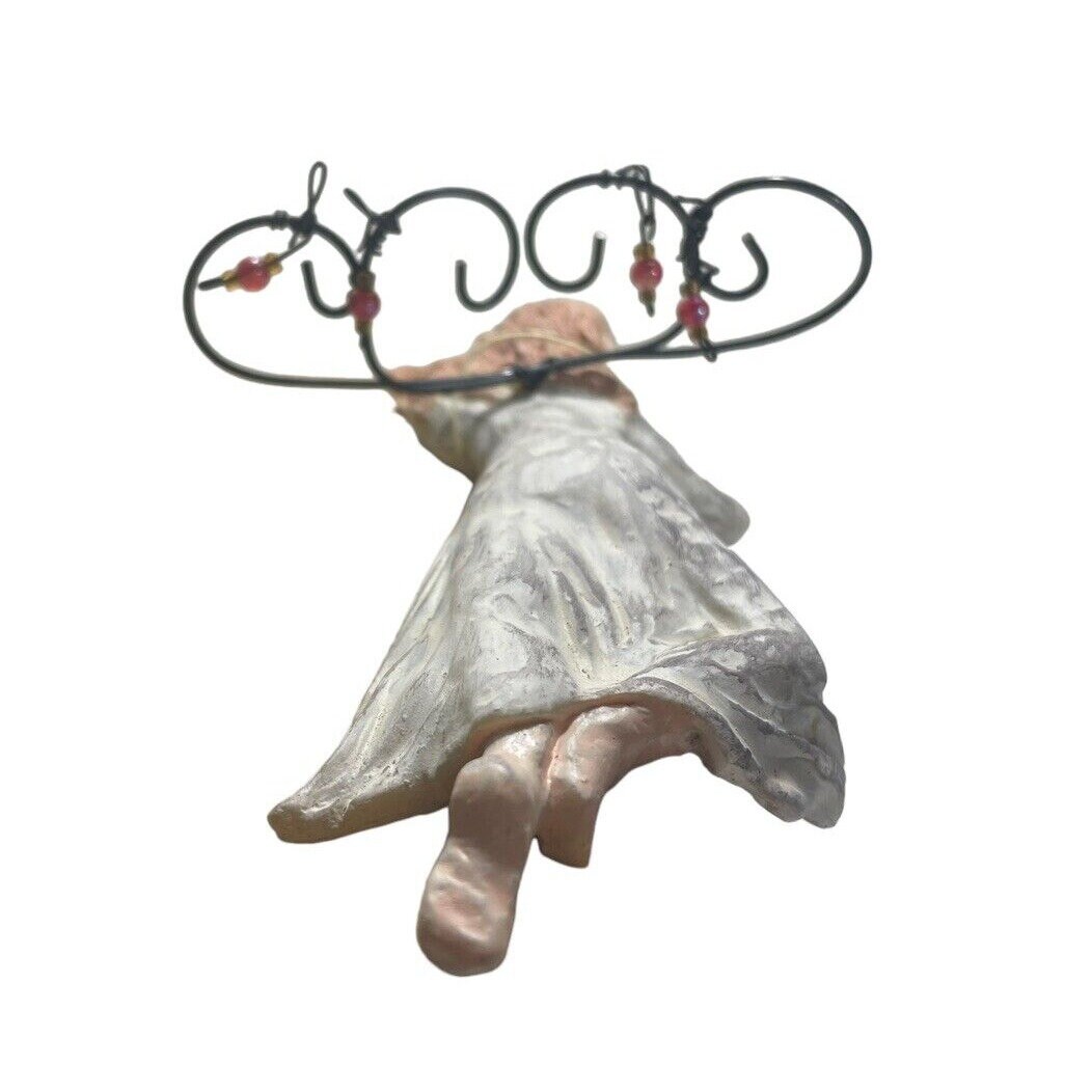 Sleeping Angel Windowsill Shelf Sitter 5.75” Beaded Wire Wings Rustic ...