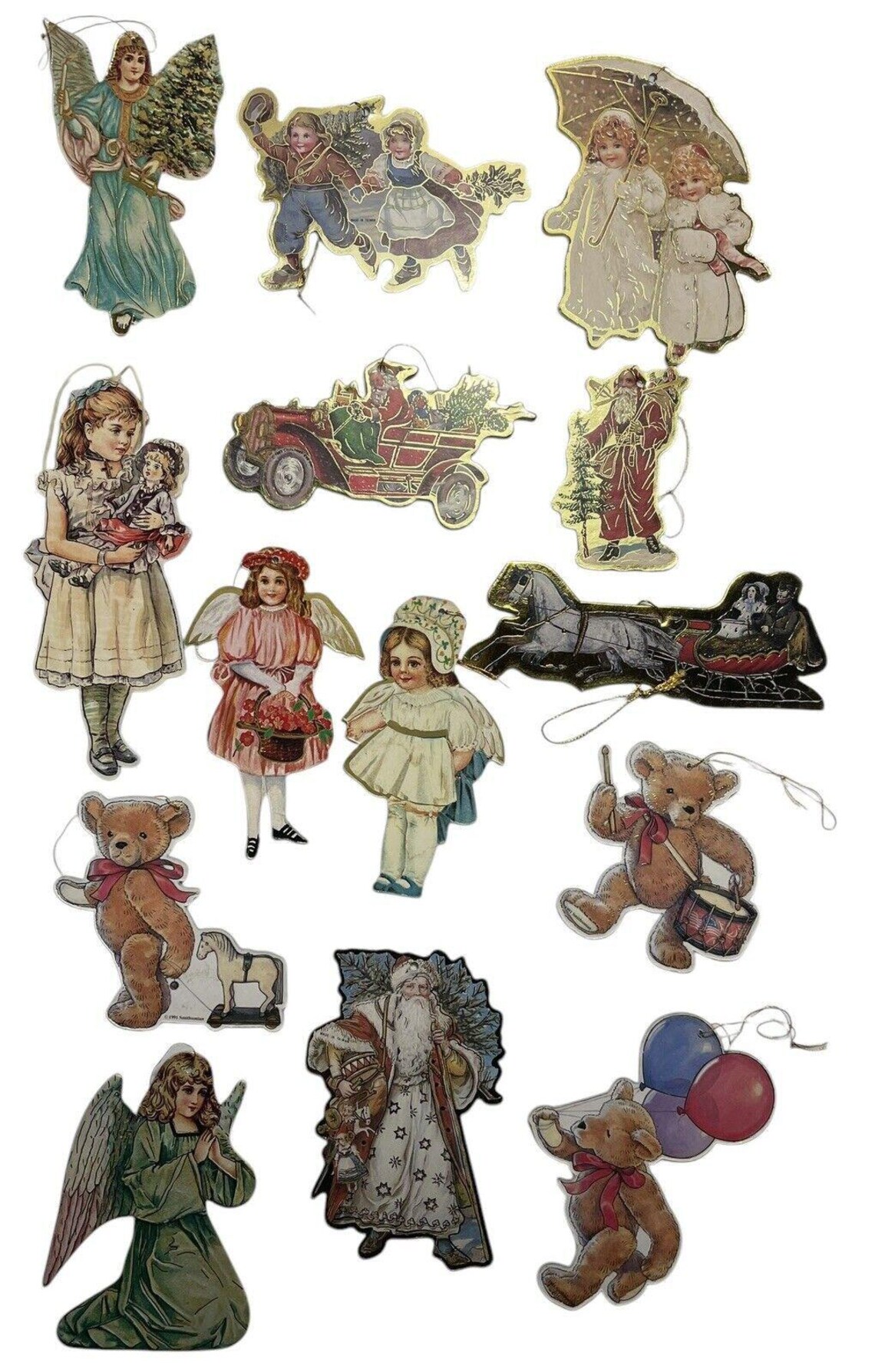 Die Cut Victorian Children Teddy Bears 14 Christmas Eve Ornaments Gold ...