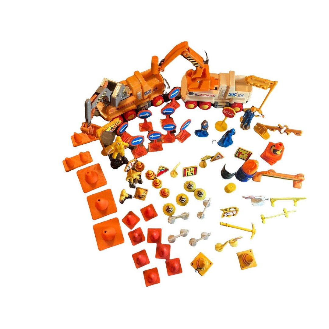 Construction Playset 75 Piece Toy Trucks Road Signs Barricades Cones ...