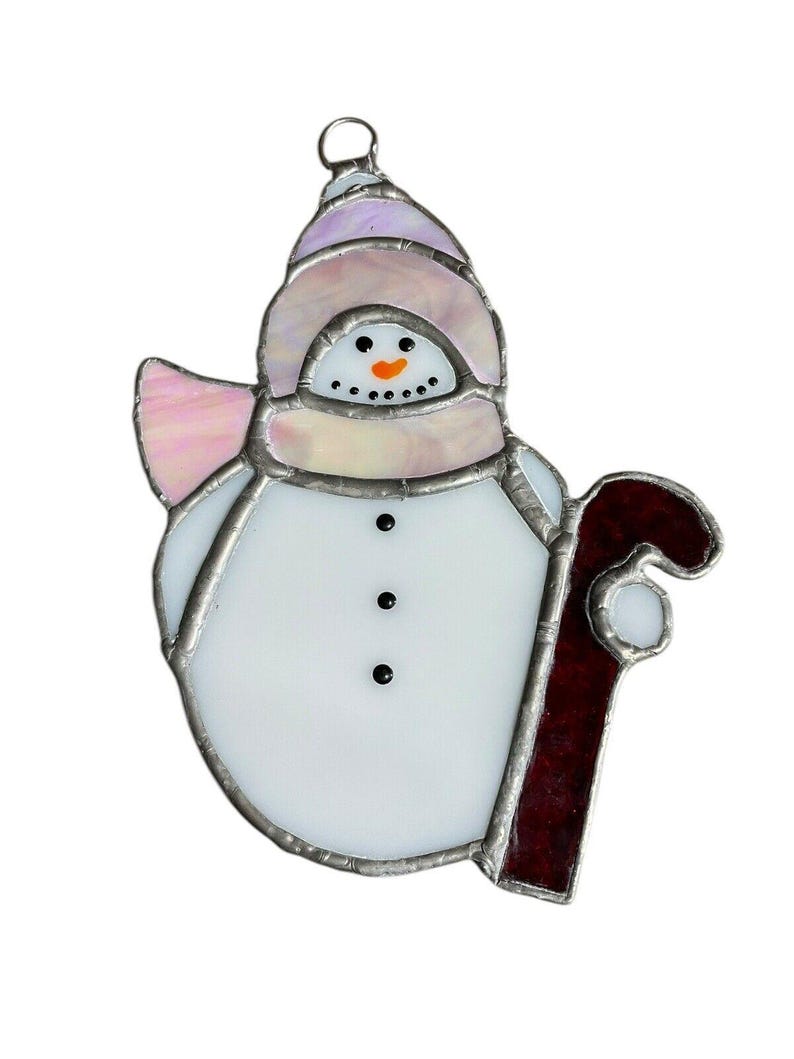 Snowman Stained Glass Suncatcher Handmade Large 9" Hanging Ornament - Etsy