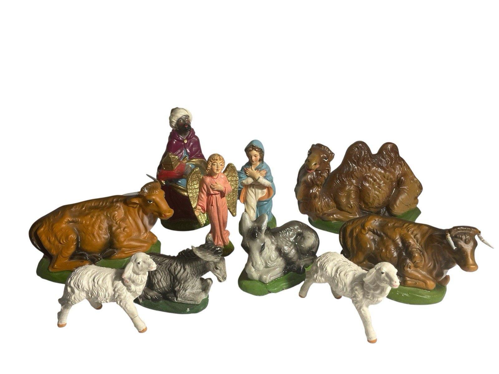 Nativity Laying Ox Cow Donkeys Lambs Mary Wise Man Hand Painted Italy ...