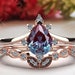 Lab Created Alexandrite Engagement Ring 14K Black Glod Ring Halo Ring ...