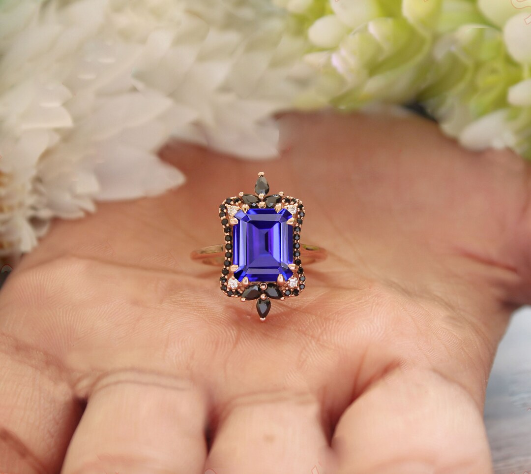 Octagon 3.50ct AAA+ Natural Violet Blue Tanzanite Gold Wedding Ring ...
