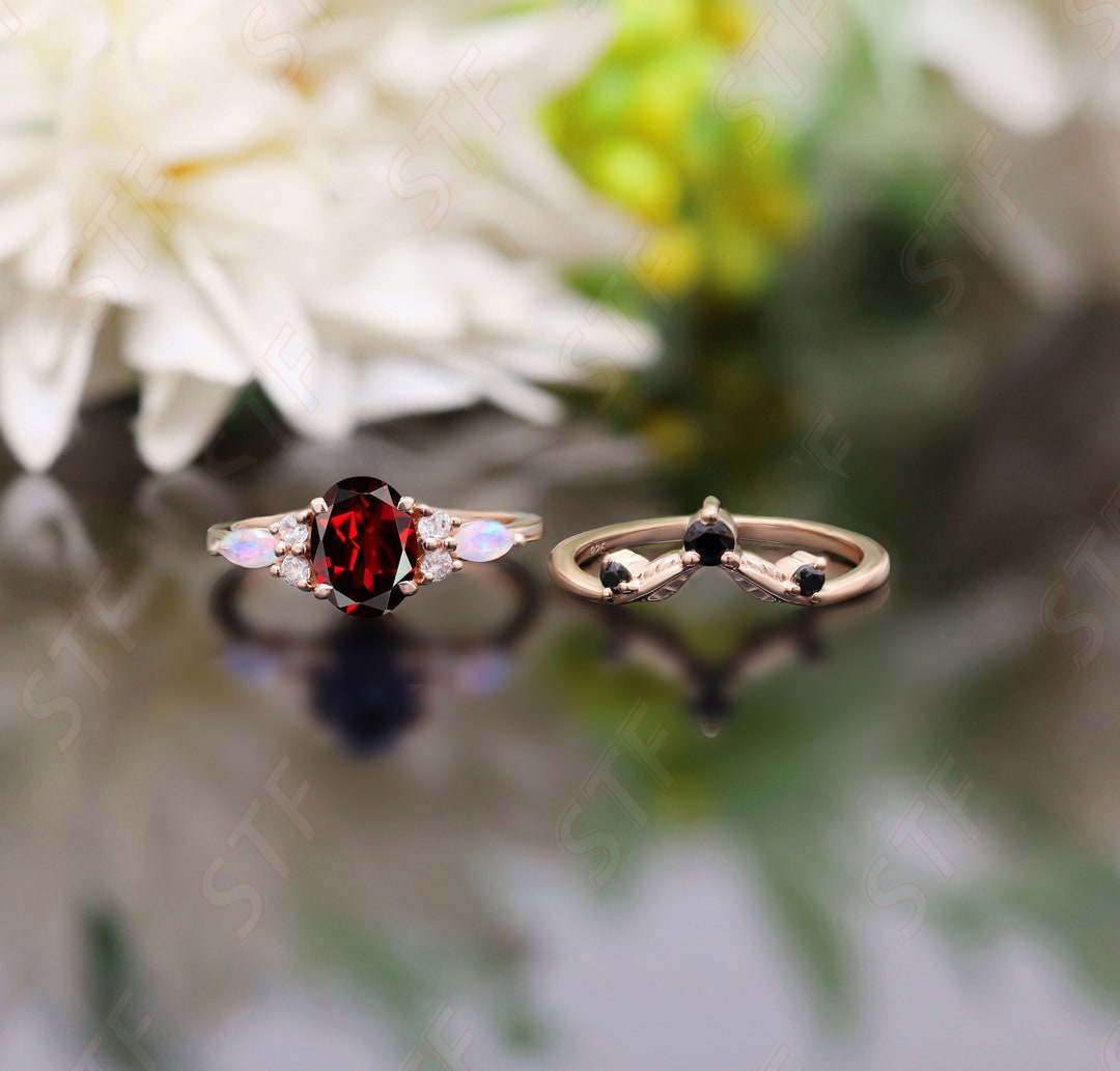 Oval Shape Red Garnet Gemstone Engagement Ring 14k Rose Gold Ring for ...