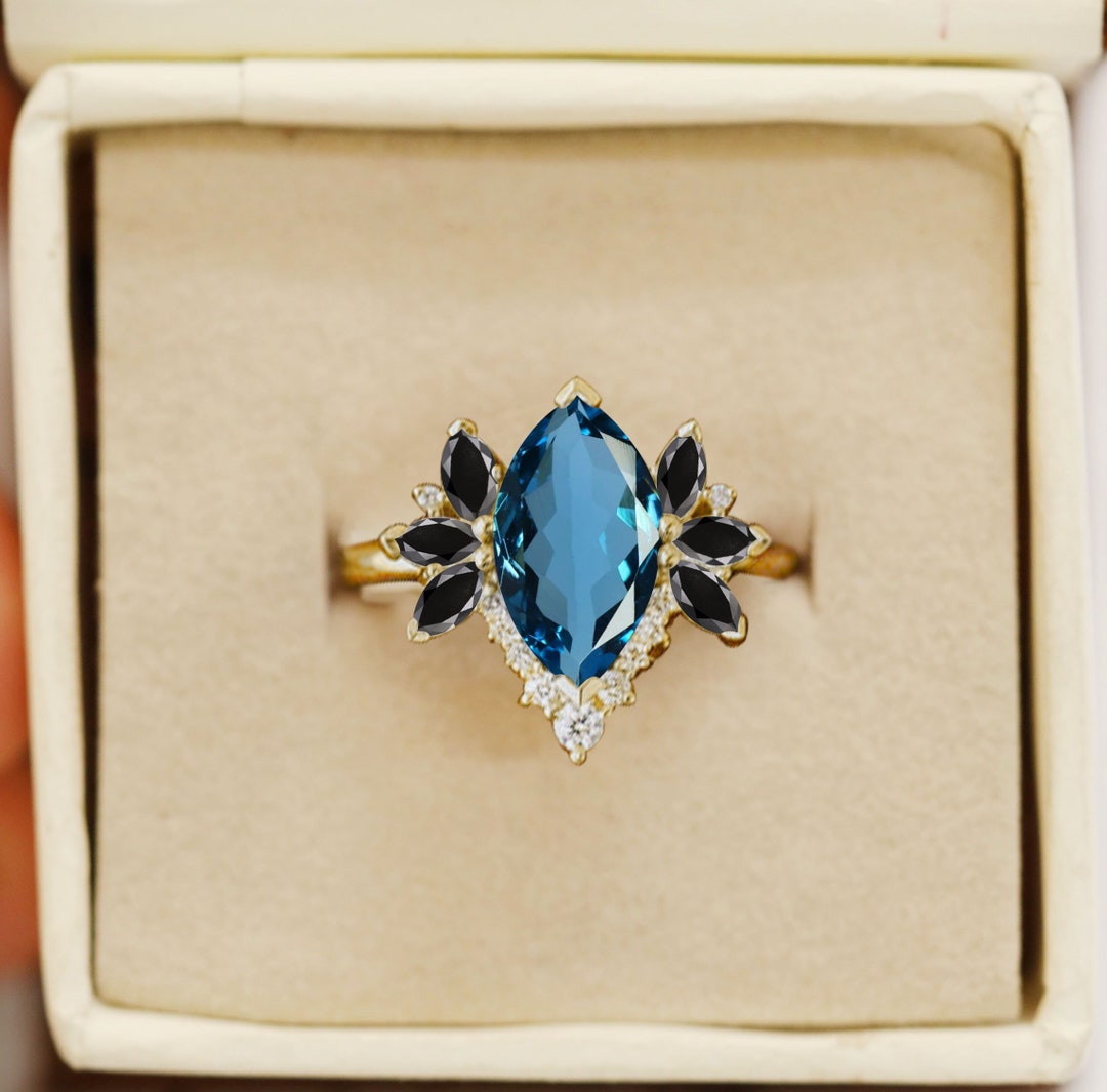 Natural London Blue Topaz Gemstone Engagement Ring,women Danity Gifted ...