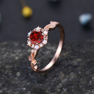 Round 5.00mm Natural Garnet Gemstone Ring, Denty Ring,floral Flower ...