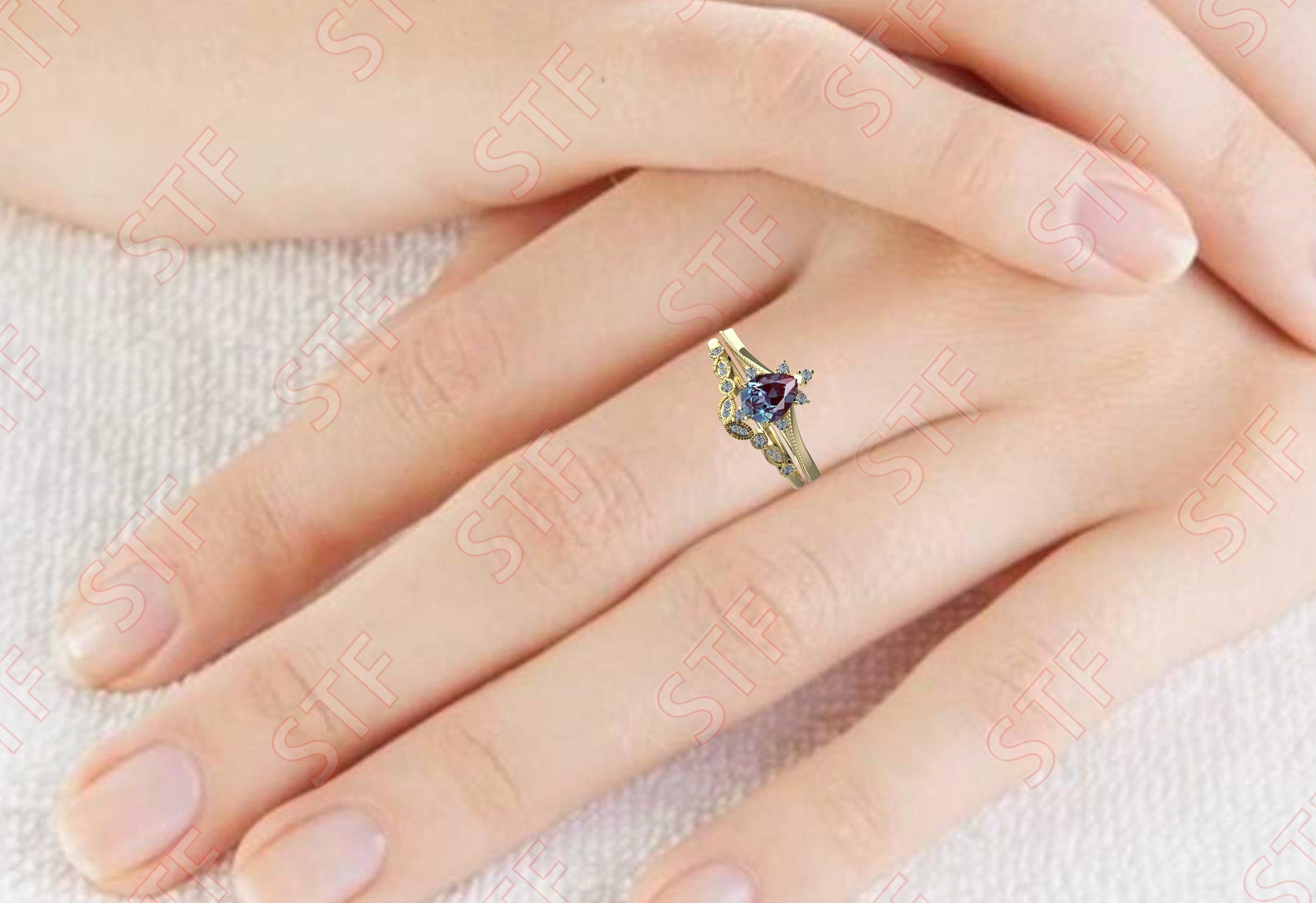 Lab Created Alexandrite Engagement Ring 14K Black Glod Ring Halo Ring ...