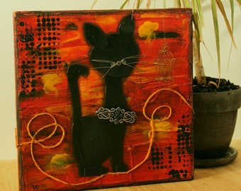 Cat Mixed Media - Etsy