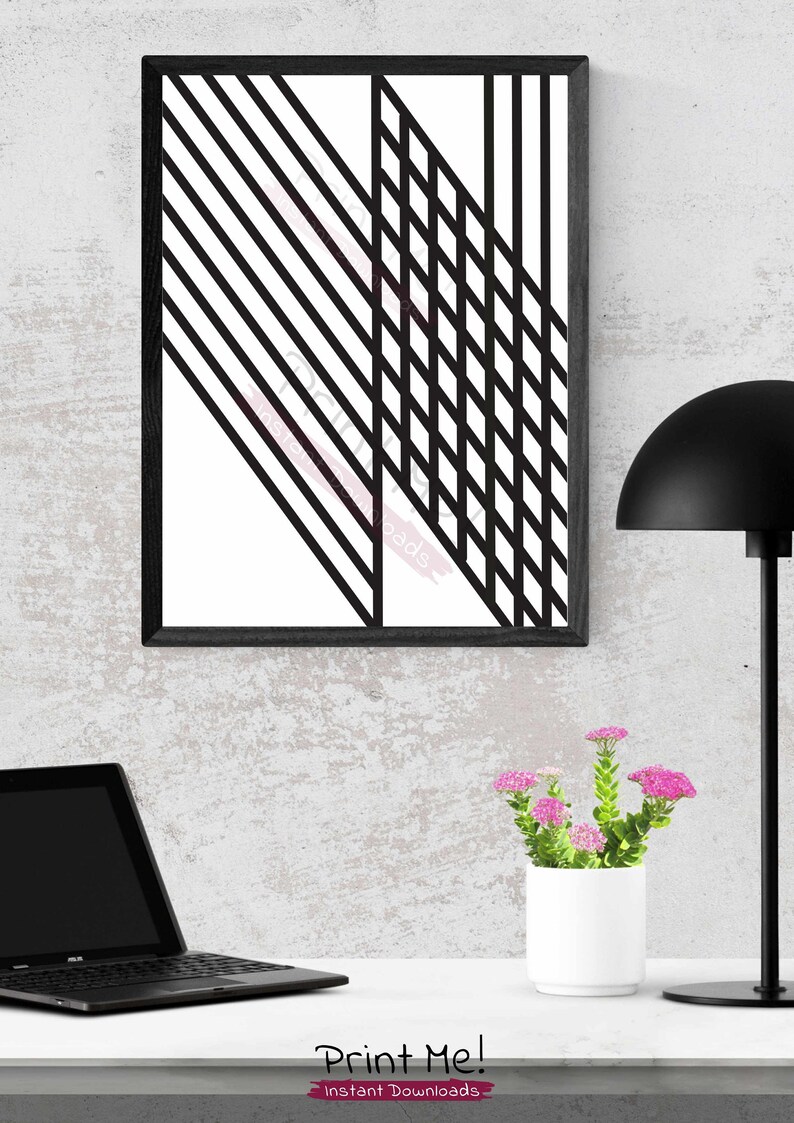 Geometric Line Wall Art Print for Modern Home Decorthis Black & White ...