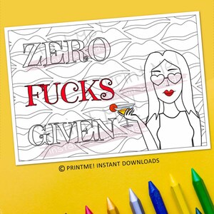 Offensive Coloring Page 'zero Fucks Given' Adult Coloring Swear Words ...