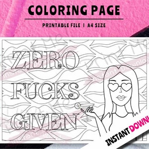 Offensive Coloring Page 'zero Fucks Given' Adult Coloring Swear Words ...